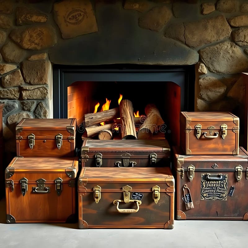 A Group of Different Sized Vintage Storage Trunks Arranged in Front of ...