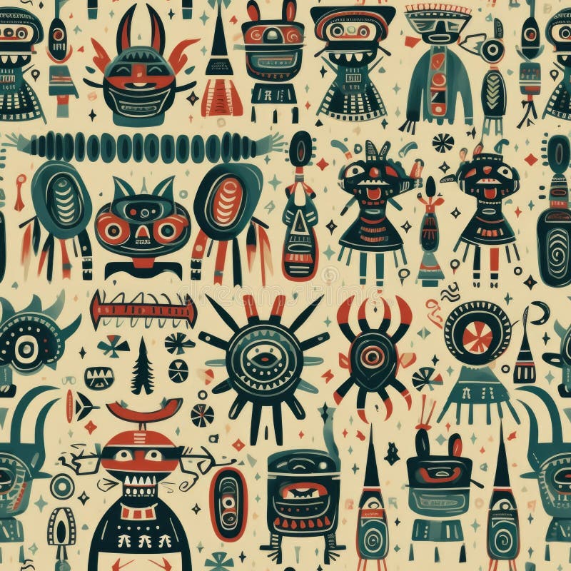 A Group of Different Types of Art on a Beige Background. Seamless ...