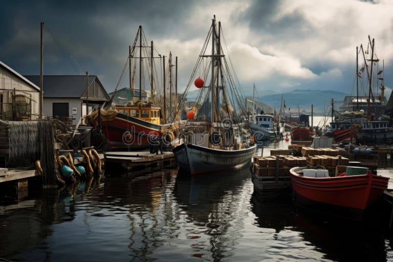 Group of Different Types of Boats Docked in a Harbor Stock Photo ...