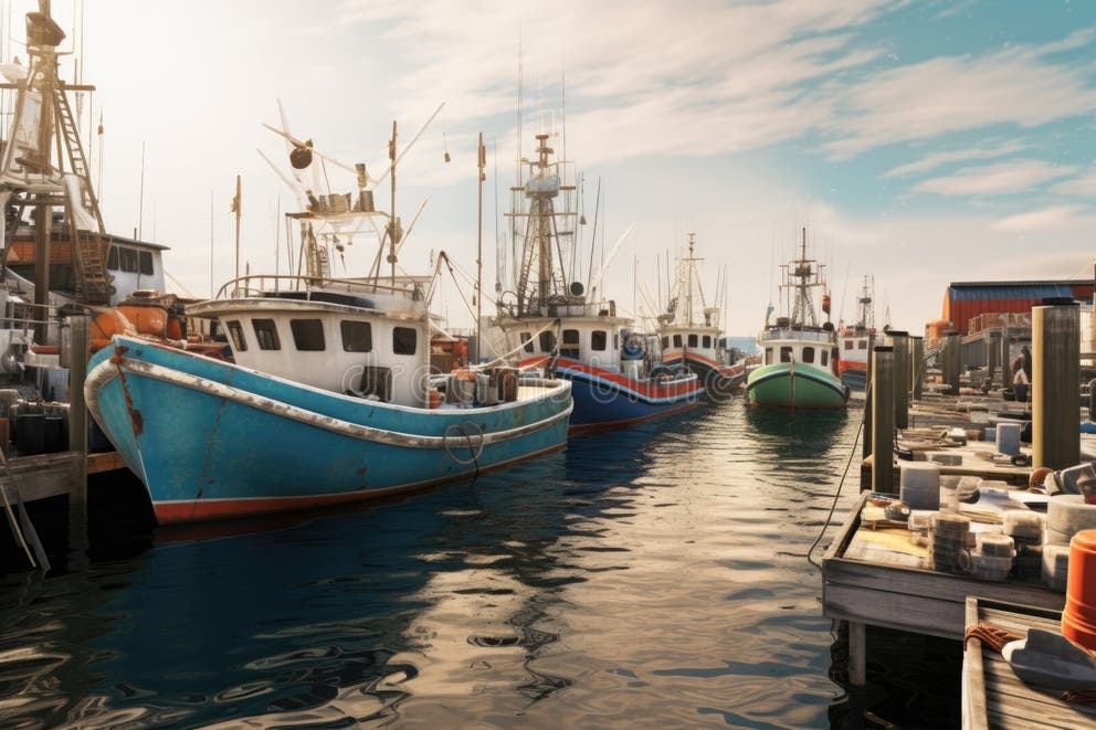 Group of Different Types of Boats Docked in a Harbor Stock Photo ...