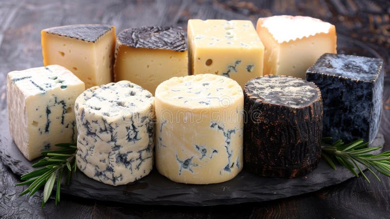 A Group of Different Types and Colors of Cheese on a Plate, AI Stock ...