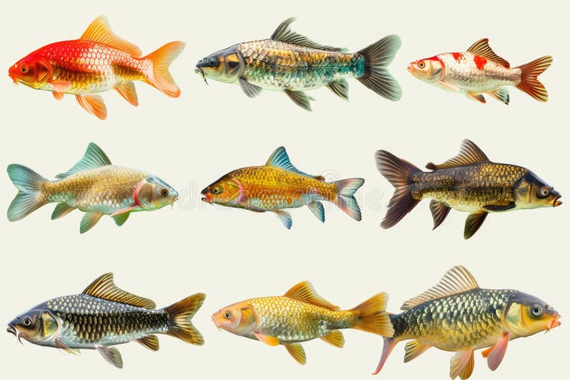 Group of Different Types of Fish on a White Backdrop. Perfect for ...
