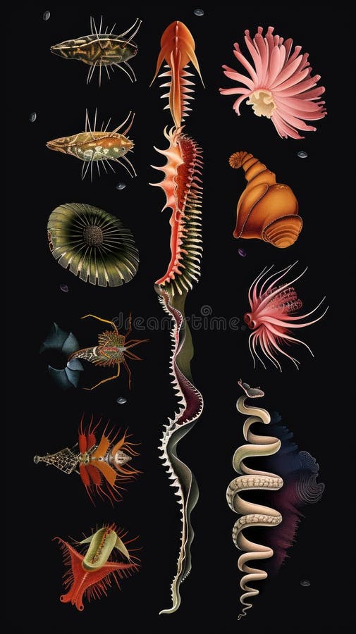A Group of Different Types of Sea Animals, Imitation of Vintage Zoology ...