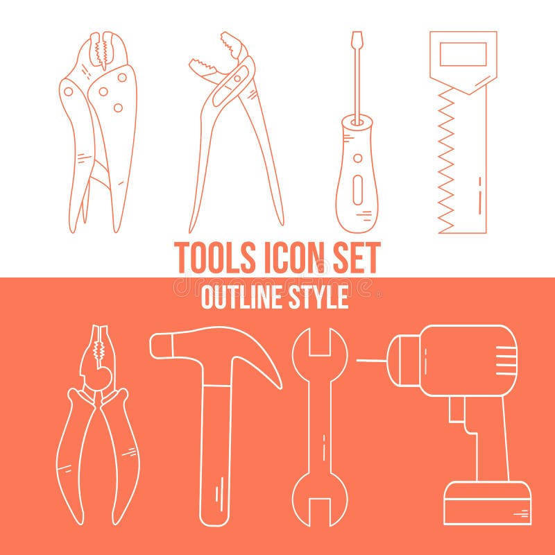 Group of Different Types of Tools. Modern Outline Style Icon Set Stock ...