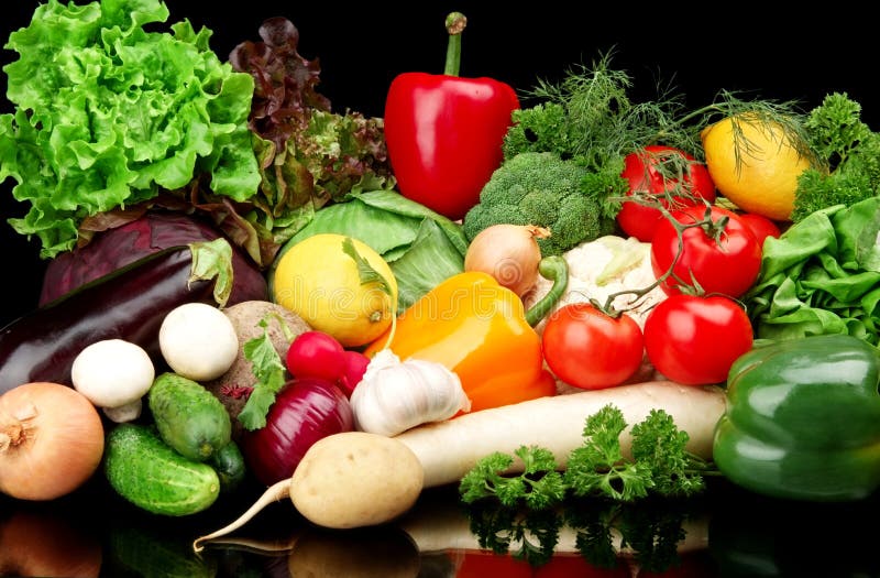 Group of Different Vegetables on Black Background Stock Image - Image ...