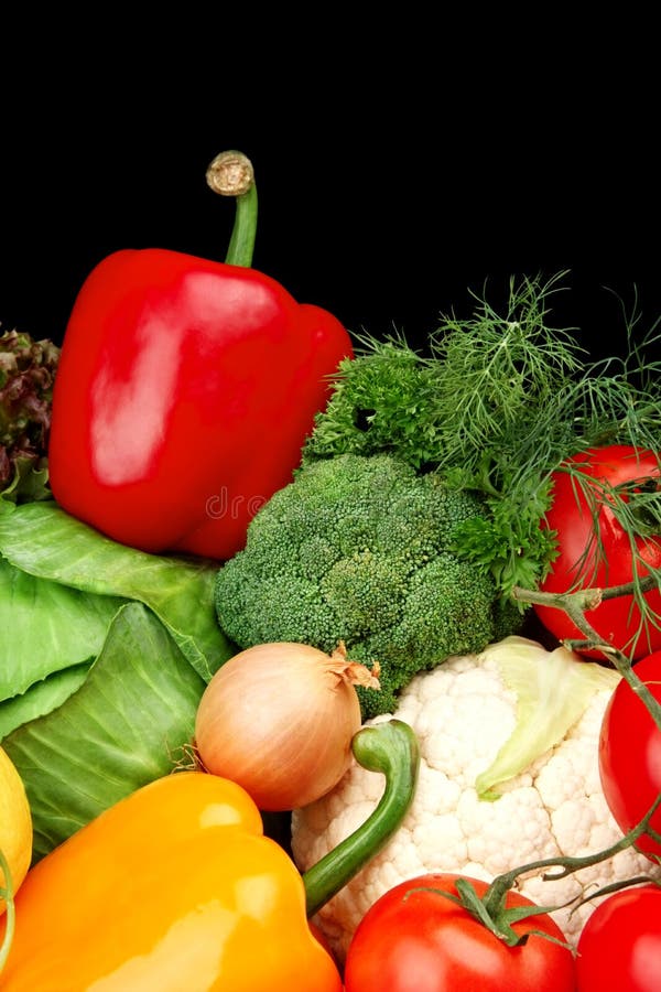 Group of Different Vegetables on Black Vertically Stock Photo - Image ...
