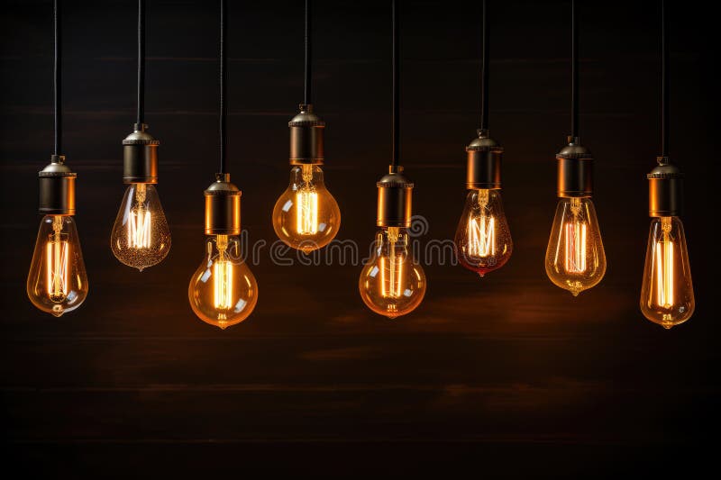 Group of Different Vintage Incandescent Light Bulbs Illuminated in a ...