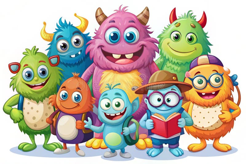 A Group of Diligent Monsters Ready for School Creative and Fun Vector ...
