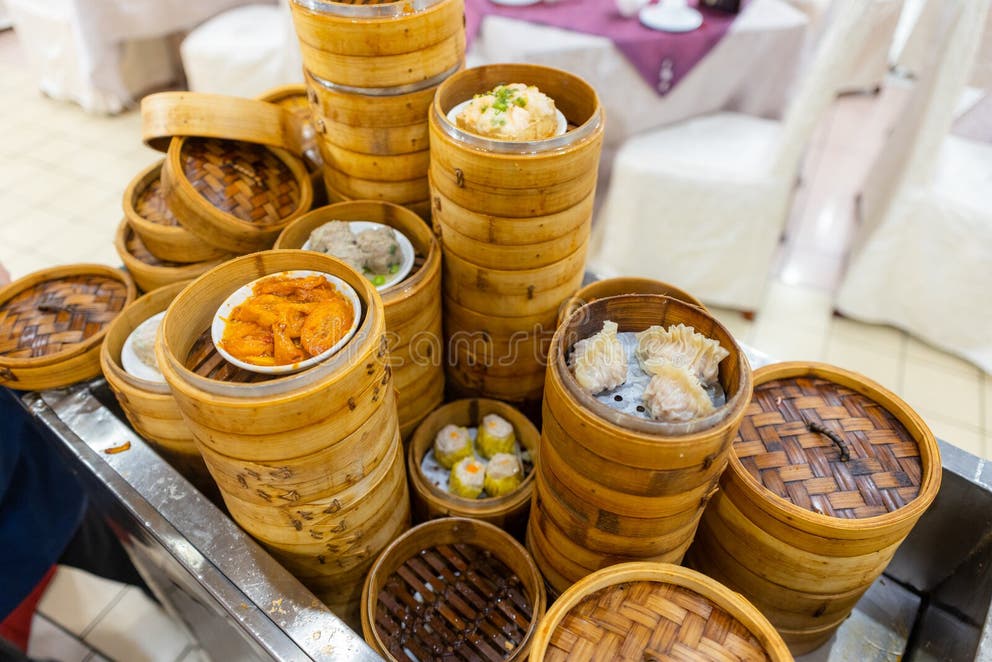 Group Dim Sum in Dim Sum Basket on Cart Stock Image - Image of cart ...
