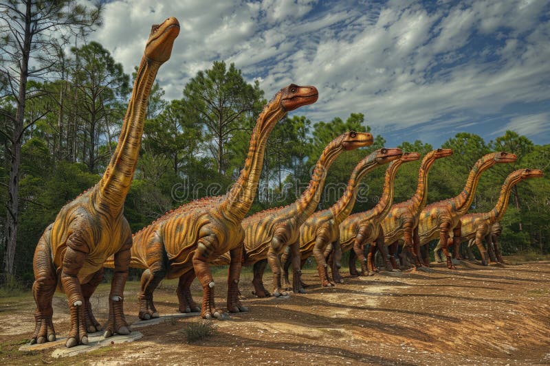 A Group of Dinosaurs Standing in a Line, Great for Prehistoric Scenes ...