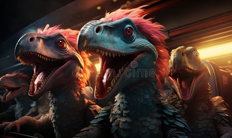 Group of Dinosaurs Standing Together Stock Image - Image of large ...