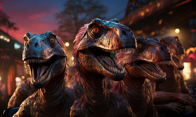 Group of Dinosaurs Standing Together Stock Image - Image of natural ...