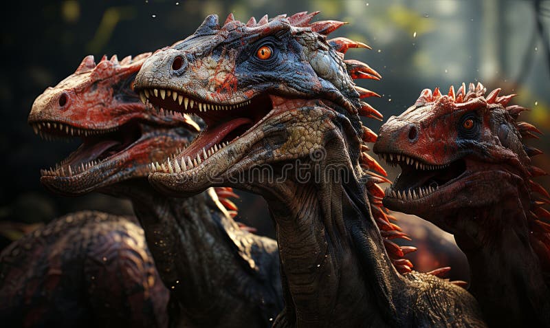 Group of Dinosaurs Standing Together Stock Photo - Image of strong ...