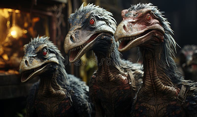 Group of Dinosaurs Standing Together Stock Image - Image of powerful ...