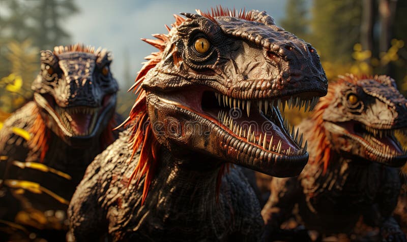 Group of Dinosaurs Standing Together Stock Photo - Image of history ...