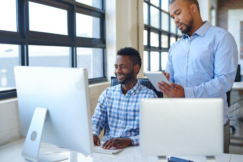 Group, Discussion and Businesspeople with Office, Computer and Meeting ...