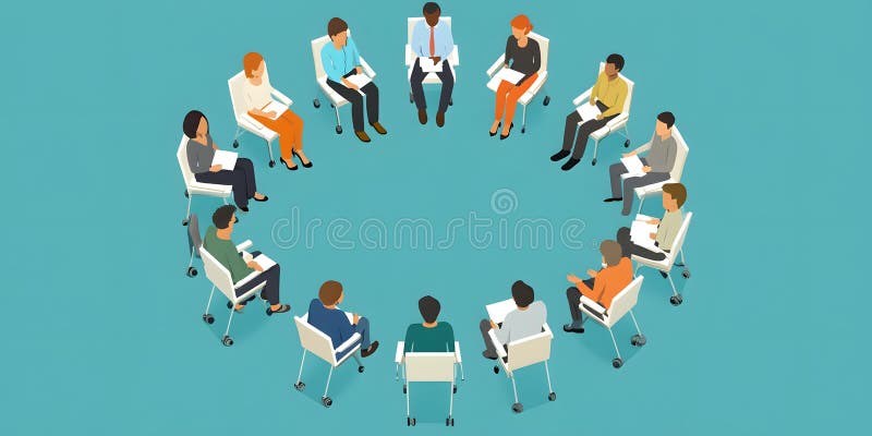 Group Discussion in a Circular Arrangement Stock Illustration ...