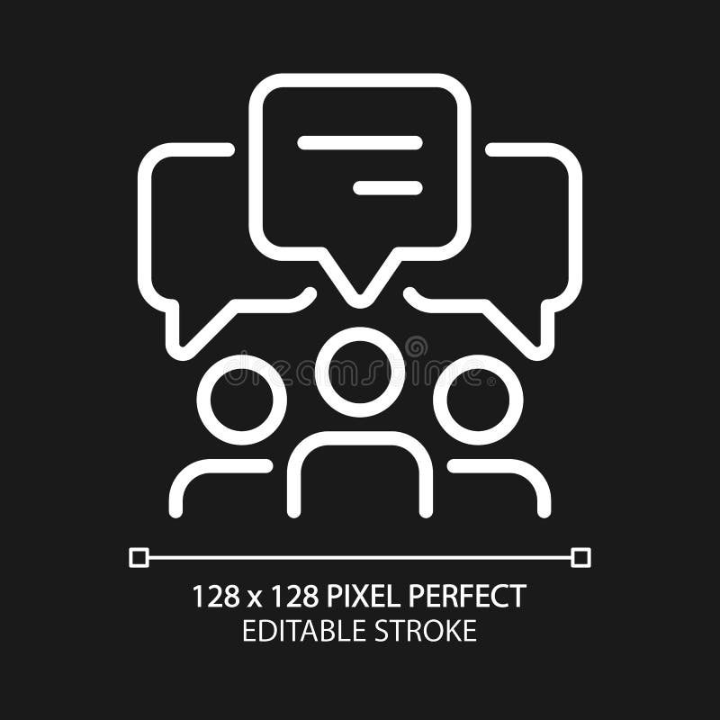 Group Discussion Pixel Perfect White Linear Icon for Dark Theme Stock Vector - Illustration of ...