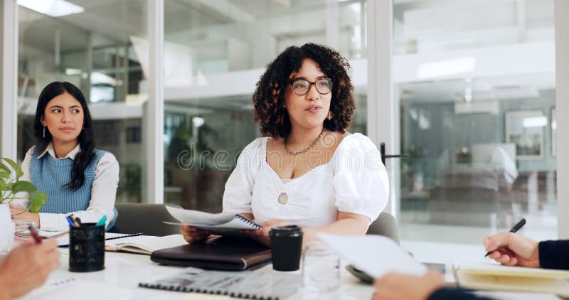 Group, Discussion and Teamwork with Paperwork, Workshop and Documents ...