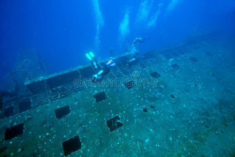 Group of Divers Explore Shipwreck. Stock Photo - Image of africa, life ...