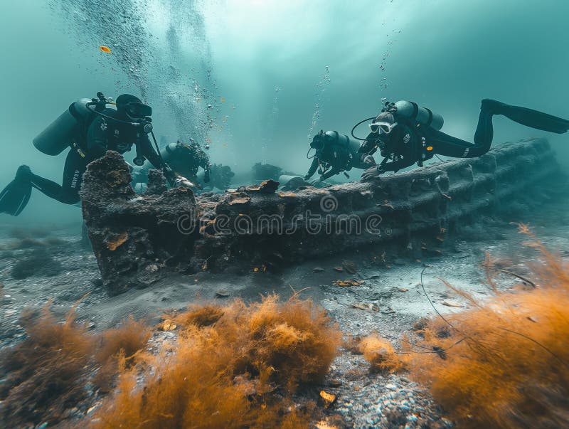 A Group of Divers are Exploring a Shipwreck Stock Photo - Image of ...