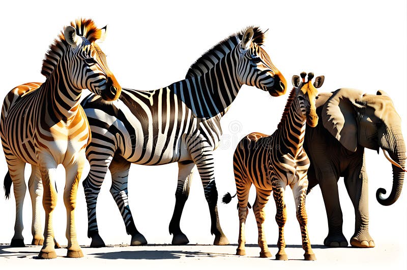 Group of Diverse Animals - Zebra, Lion, Elephant, Giraffe, and Parrot ...