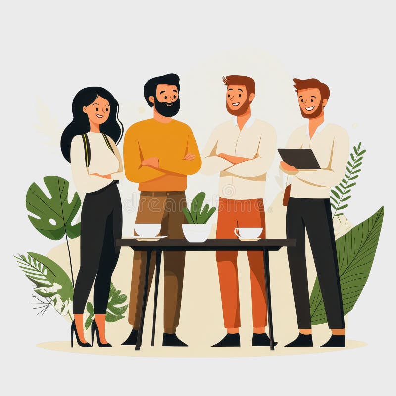 Group of Diverse Business People Engaged in Conversation Around Table ...