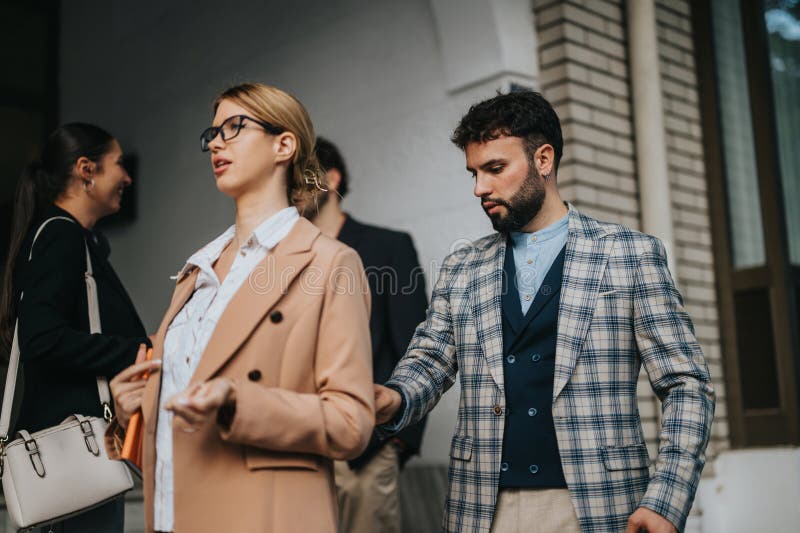 Business People Having a Discussion Outside Modern Office Building ...