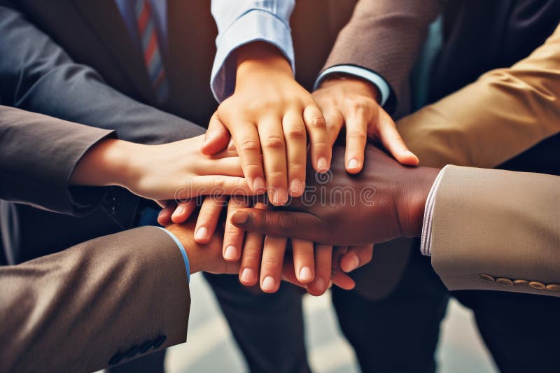 Group of Diverse Business Professionals Joining Hands Together in Unity ...
