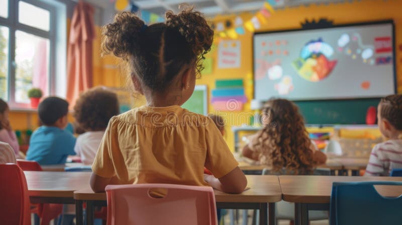 Group of Children Sitting at Desks in a Classroom Stock Image - Image ...