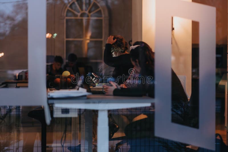 Group of Diverse Colleagues Engaged in Work after Hours at Office ...