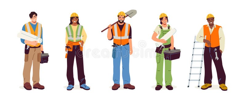 Group of Diverse Construction Workers. Vector Illustration Stock Vector - Illustration of ...