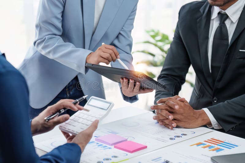 Group of Diverse Creative Discussion about Analyzing Data Financial ...