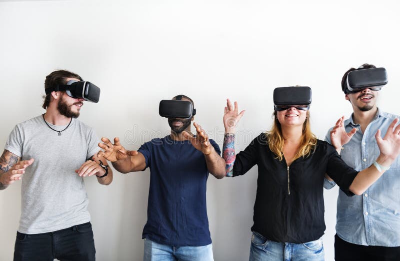 Group of Diverse Friends Experiencing Virtual Reality Stock Photo ...