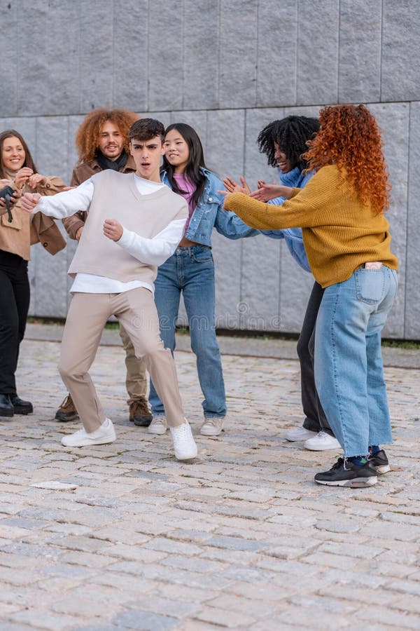 Group of Diverse Friends Having Fun while Dancing Together Outdoors ...