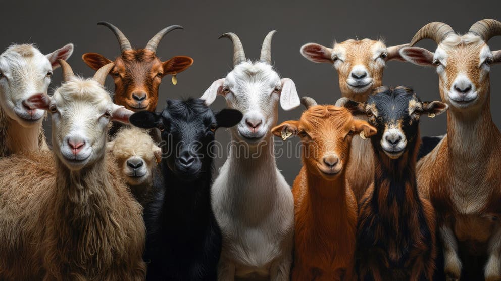 Group of Diverse Goats in Studio Setting Stock Illustration ...
