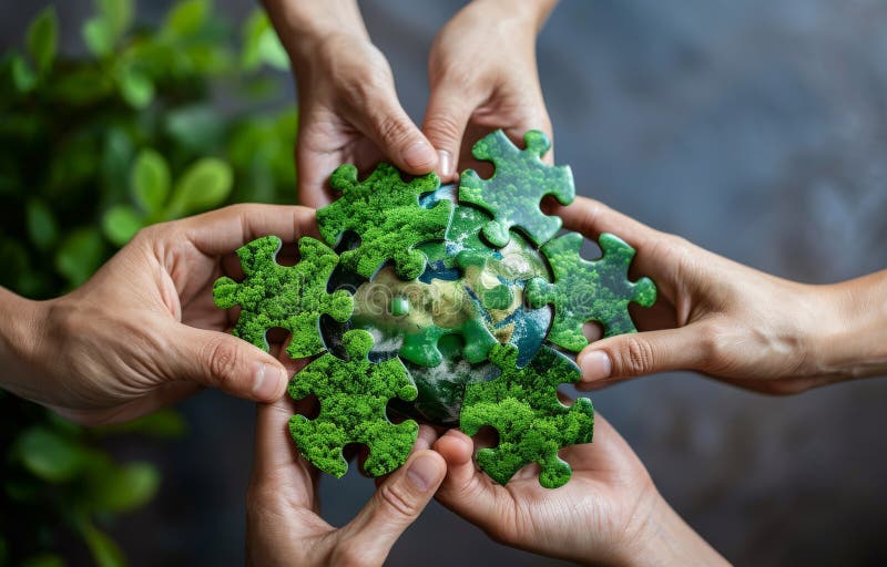 Diverse Hands Holding Puzzle Pieces in Teamwork and Sustainability ...