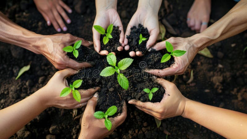 A Group of Diverse Hands Holding and Nurturing Young Plants ...