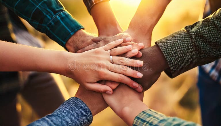 A Group of Diverse Hands Join Together in a Circle, Symbolizing Unity ...