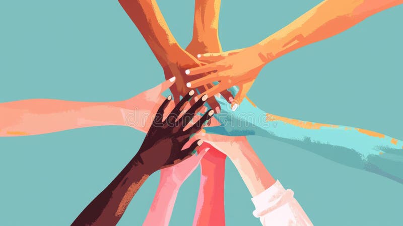 Group of Diverse Hands Joined Together in a Circle. Unity and Teamwork ...
