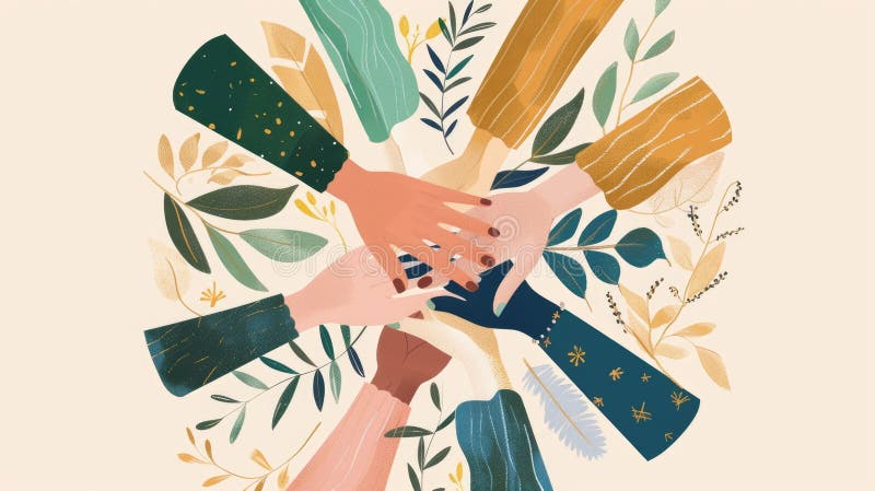 Group of Diverse Hands Joined Together in a Circle. Unity and Teamwork ...