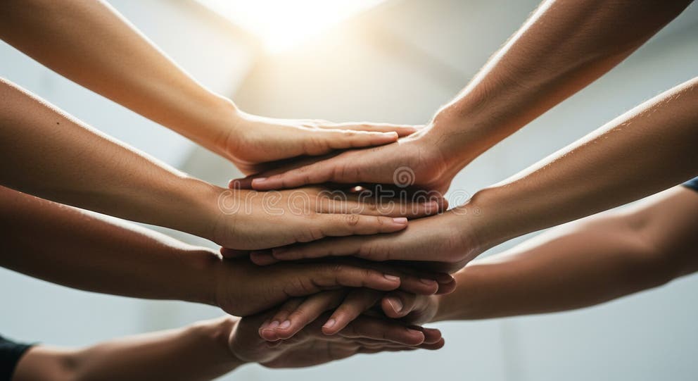 A Group of Diverse Hands Stacked Together in a Gesture of Unity and Teamwork. the Stock ...
