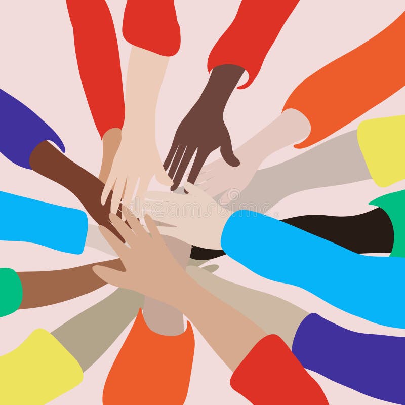 Hand in Hand. Teamwork. Group Your Hands Together. Stock Illustration ...