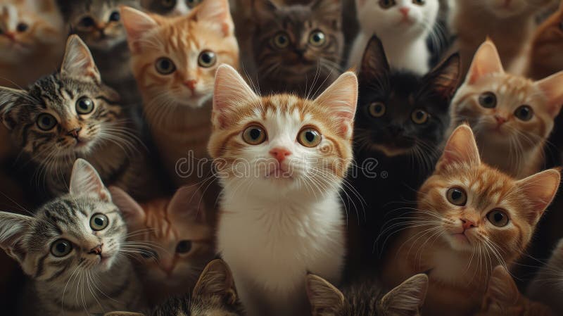 Group of Diverse Kittens with Expressive Faces and Curious Expressions ...