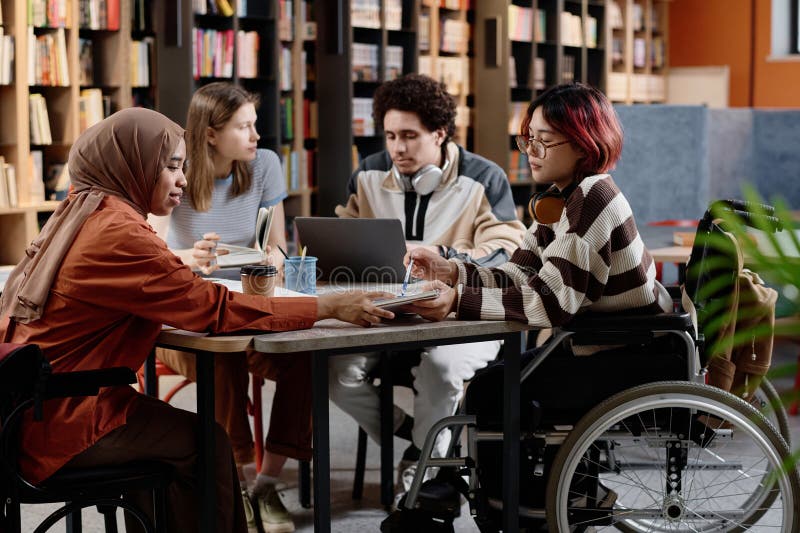 Diverse Students Studying in Library Stock Image - Image of biracial ...