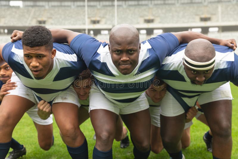 Group of Diverse Male Rugby Player Ready To Play Rugby Match in Stadium ...