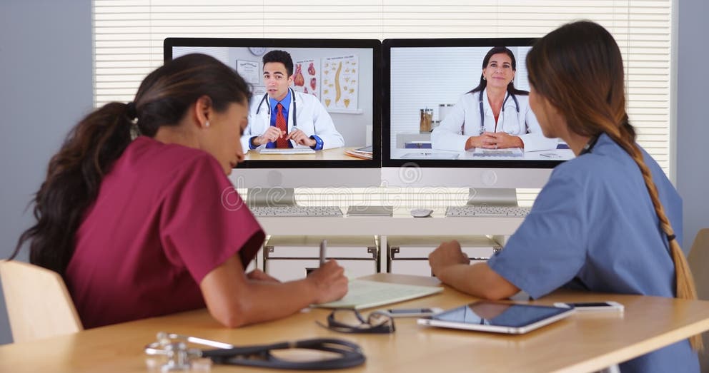 Group of Diverse Medical Doctors Video Conferencing Stock Image - Image ...