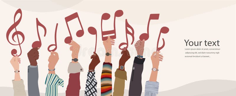Hands Up Group of People of Diverse Culture or Friends Holding Musical ...