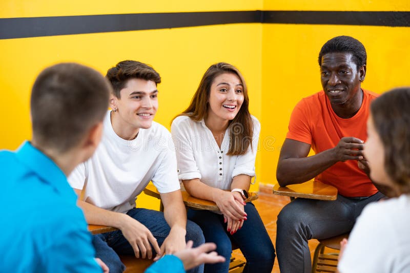 Group of Multiracial People Talking in Speaking Club Stock Image ... Group of Multiracial People Talking in Speaking Club Stock Image ...