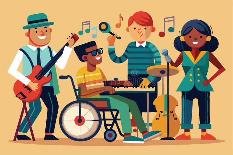 A Group of Diverse Musicians, Including a Wheelchair User, Plays ...